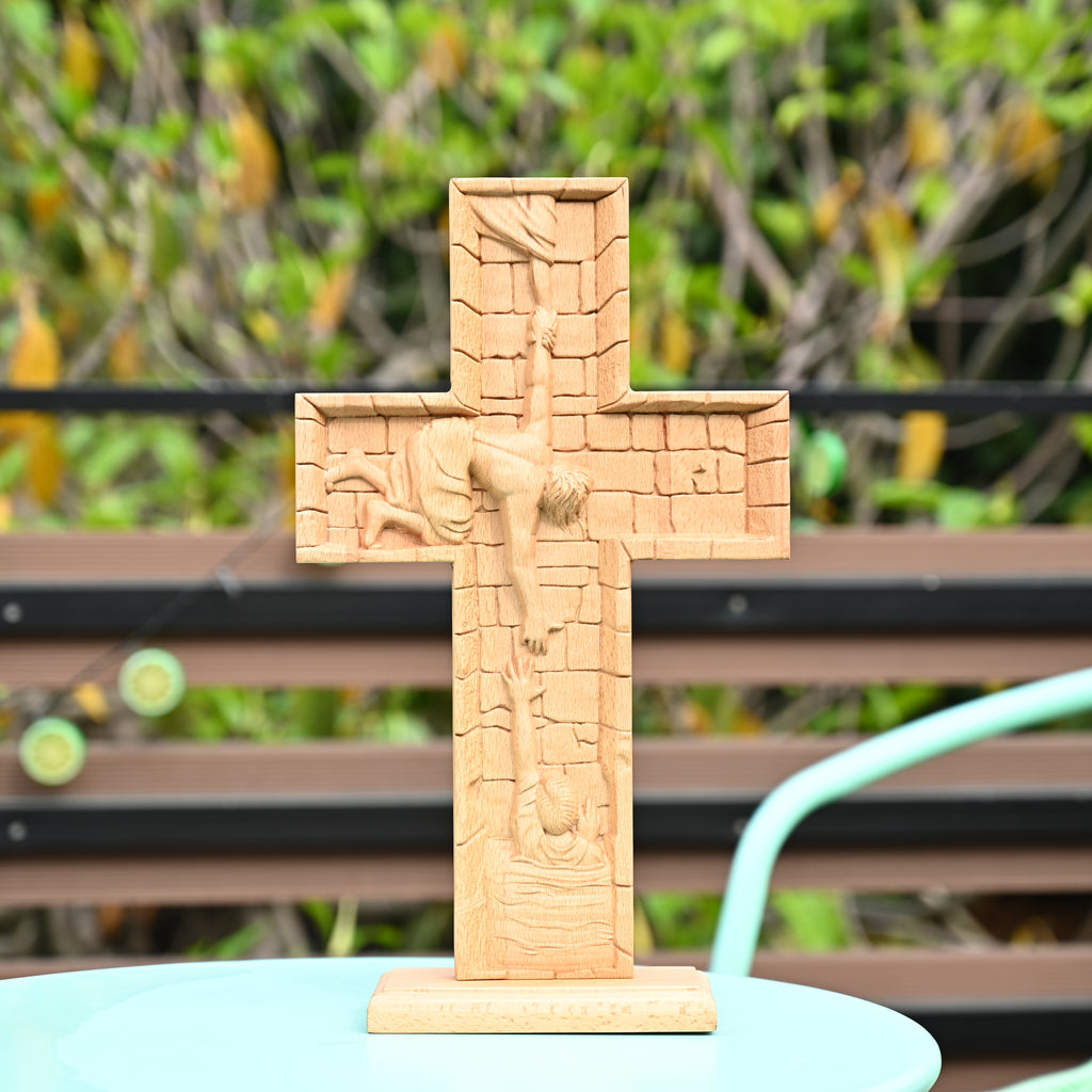BGCOPPER Savior Jesus Cross - Carved from Natural Wood