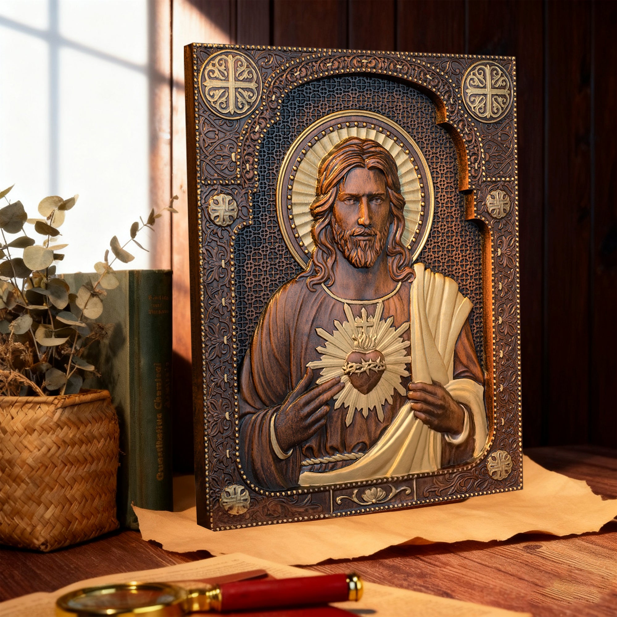Our Lord Jesus Sacred Heart Wood Carving - Christian Catholic ...