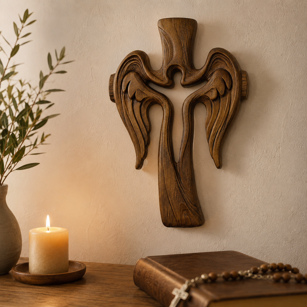 Ascension of Jesus Angel Wing Cross – Hand-Carved Beechwood Wall Decor ...