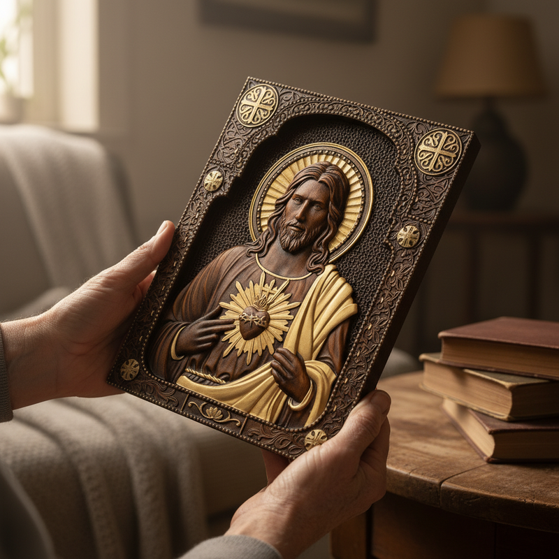 Our Lord Jesus Sacred Heart Wood Carving - Christian Catholic ...