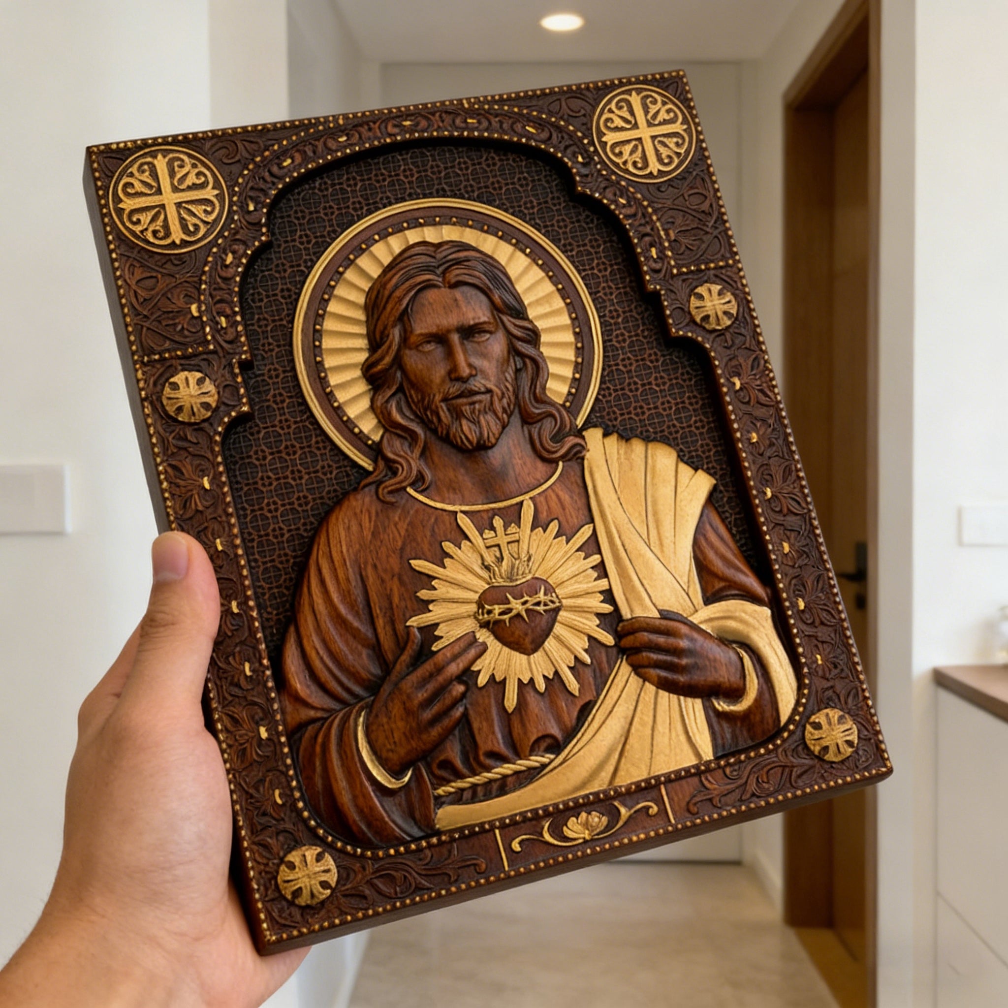 Our Lord Jesus Sacred Heart Wood Carving - Christian Catholic ...