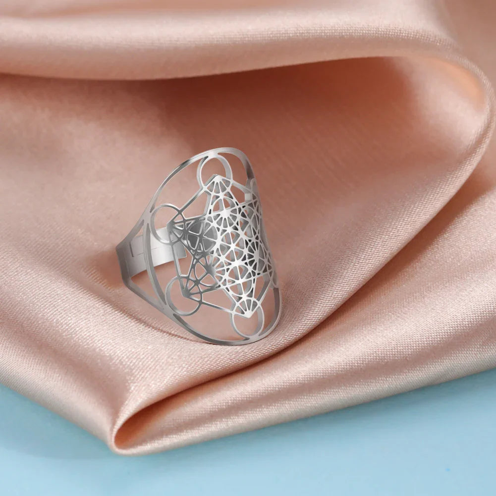 Metatron's Cube Ring Archangel Protection Women Ring Stainless Steel ...