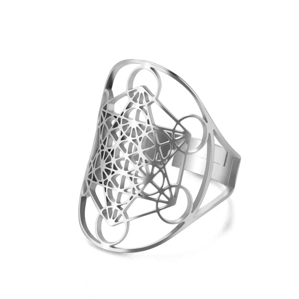 Metatron's Cube Ring Archangel Protection Women Ring Stainless Steel J ...