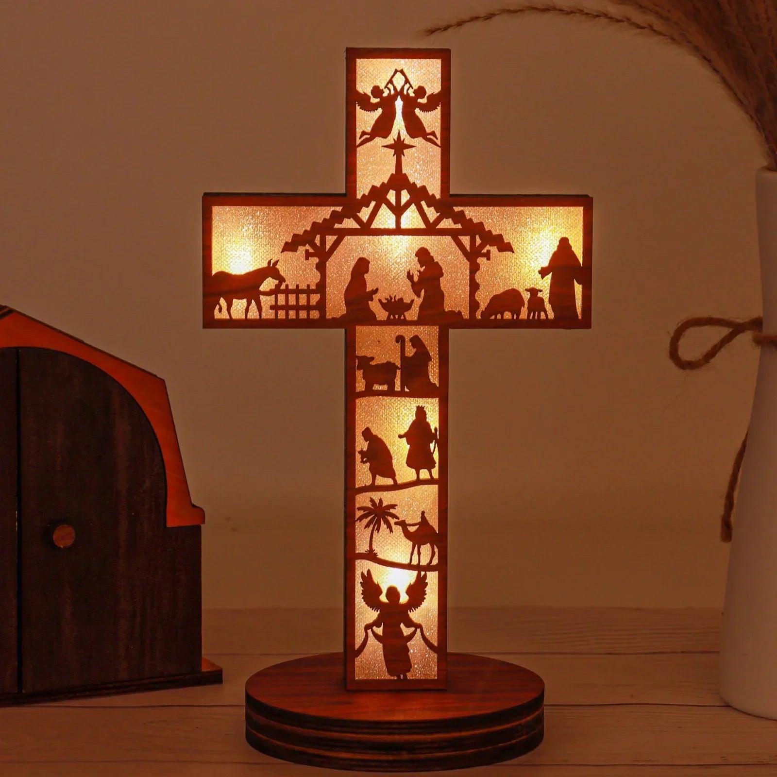 Wooden Christmas Cross with LED Lights - Reusable Home Decor – BGCOPPER