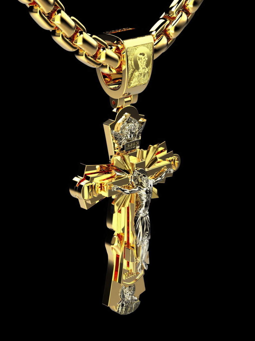 Gold-Plated Copper Crucifix Pendant with Jesus Christ and Religious ...