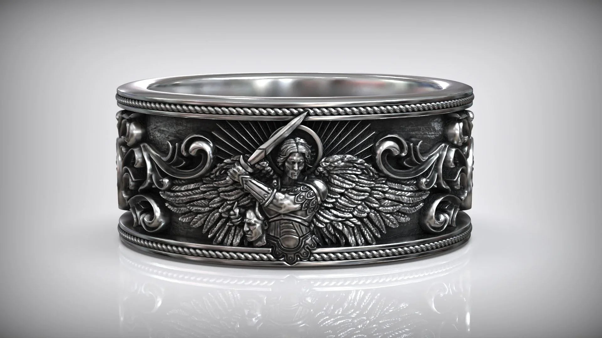 S925K Silver Archangel Michael Ring | Sacred Protection and Baroque ...