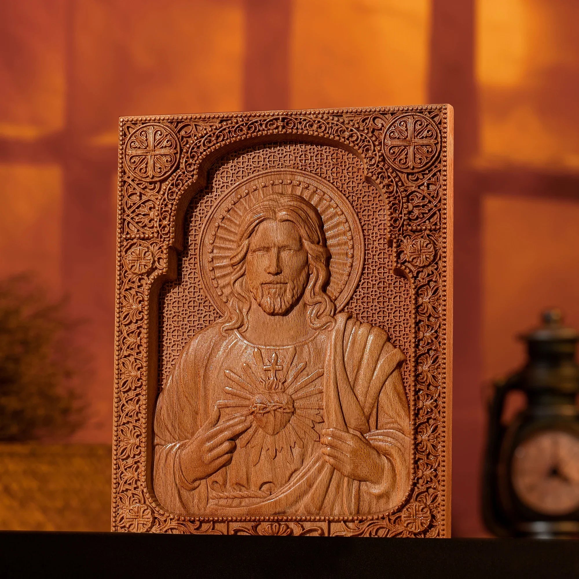 Our Lord Jesus Sacred Heart Wood Carving - Christian Catholic Personal ...