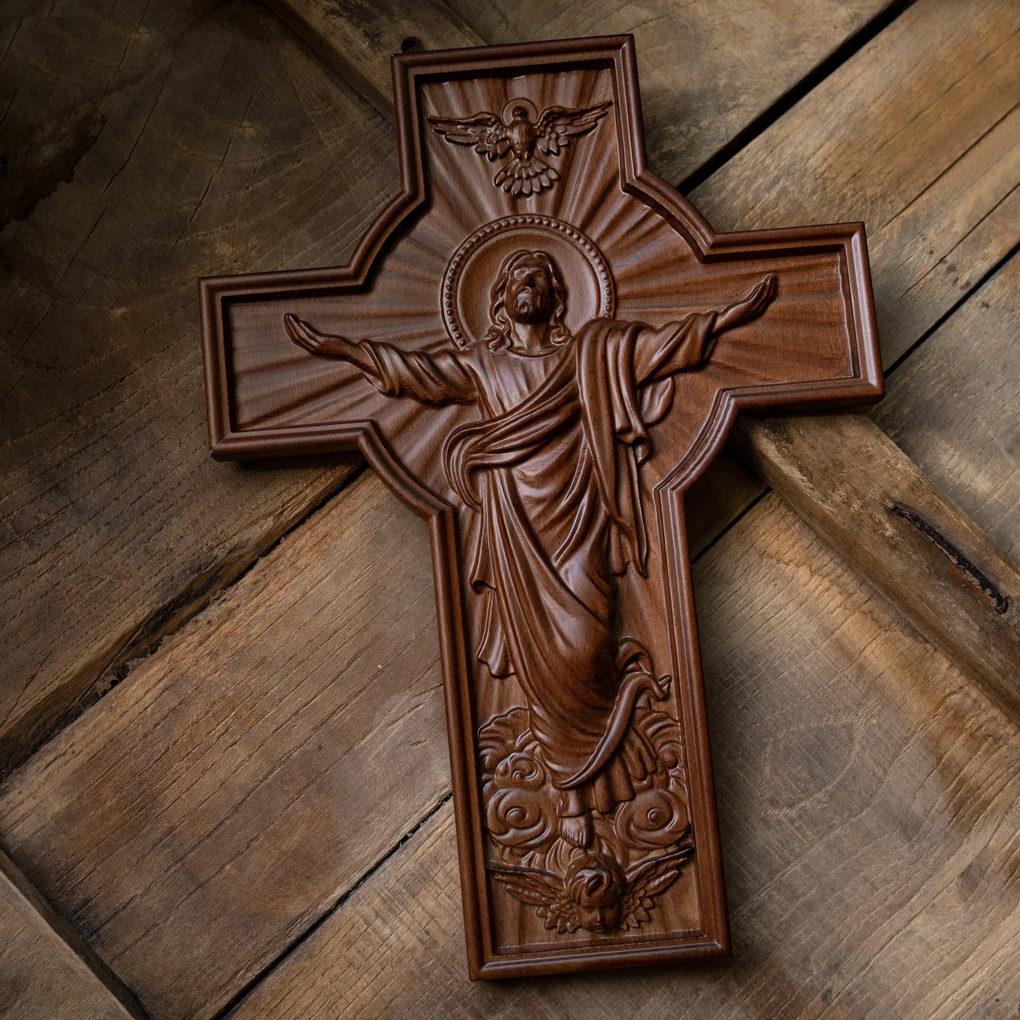 Ascension of Jesus wood carving cross – BGCOPPER