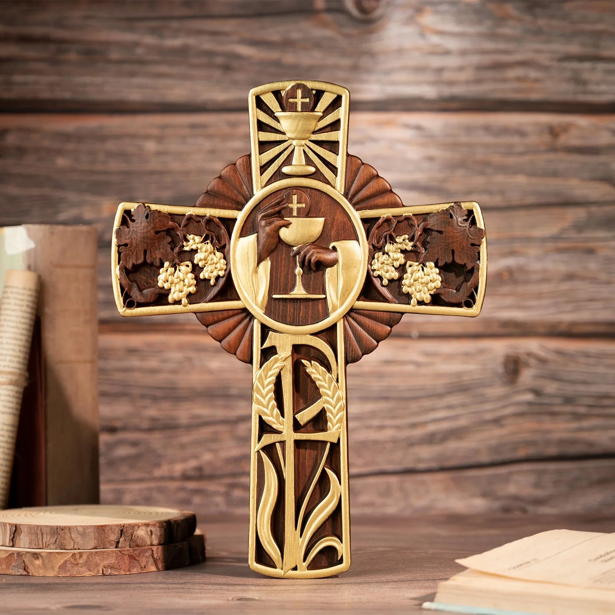 Holy Grail Wood Craving Cross-Handmade Religious Medal Gift – BGCOPPER
