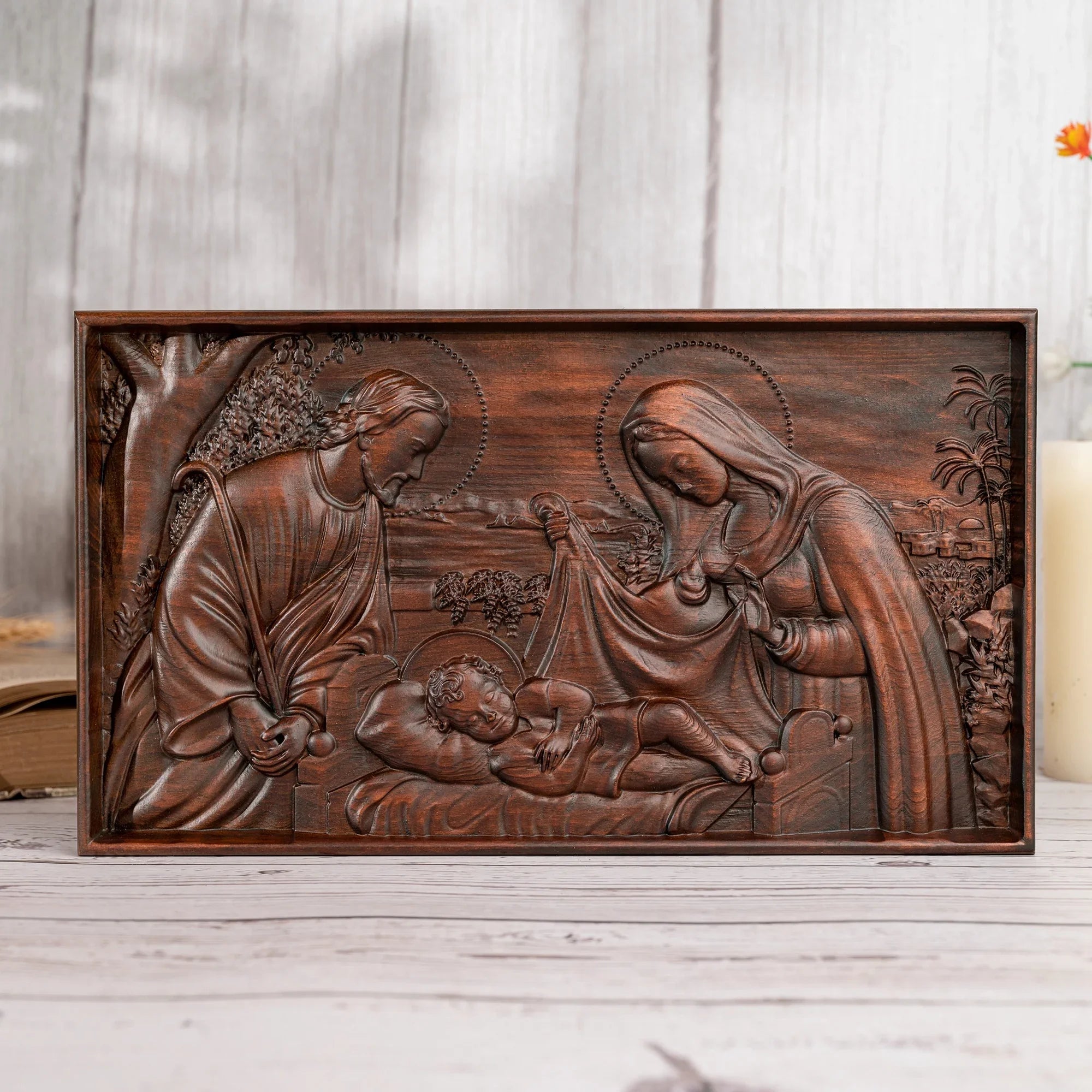 Nativity Scene Wood Carved Plaque, Religious Wall Decor, Christmas Gif ...