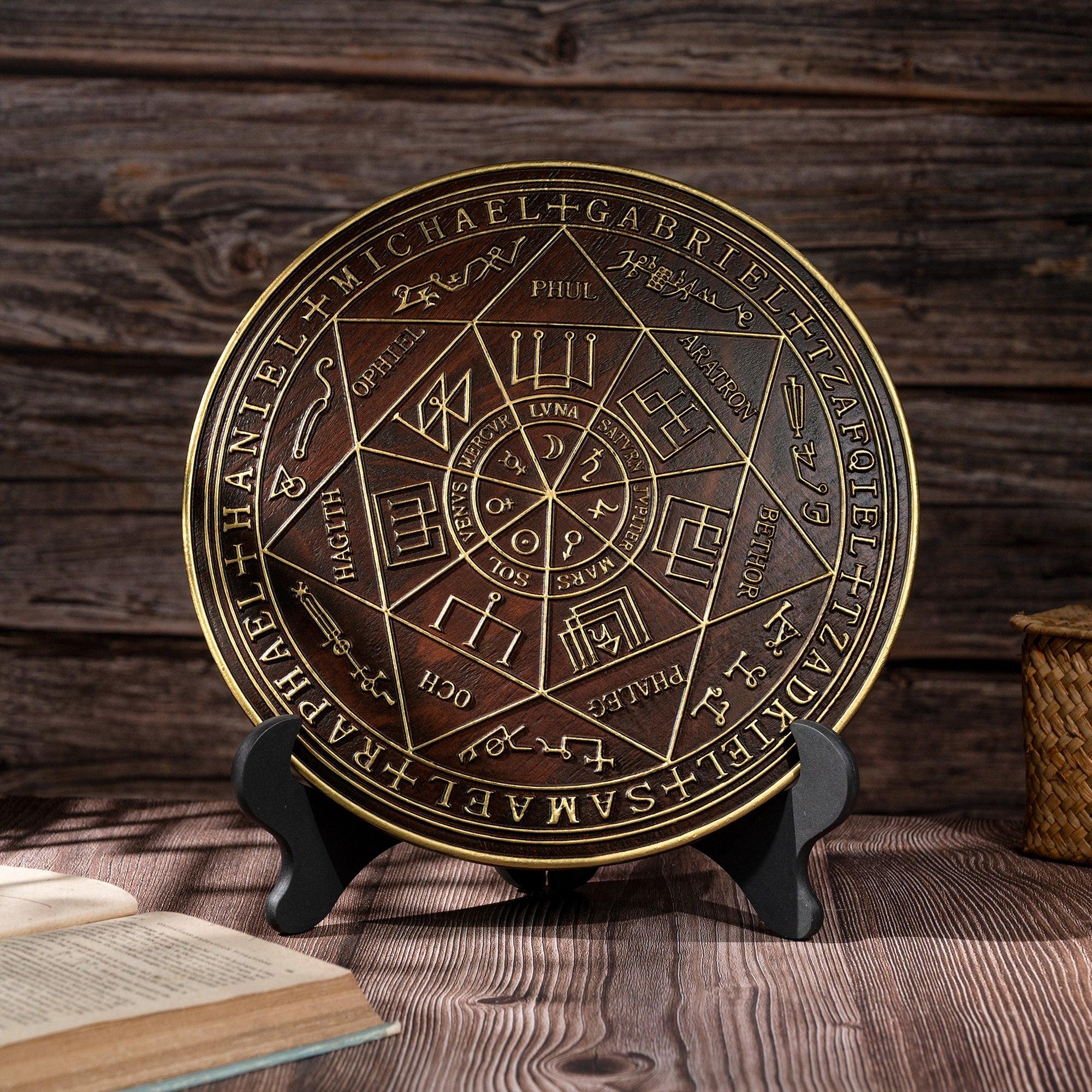 Seven Angels Disc Wood Carving - Amulet to protect against the evil eye ...