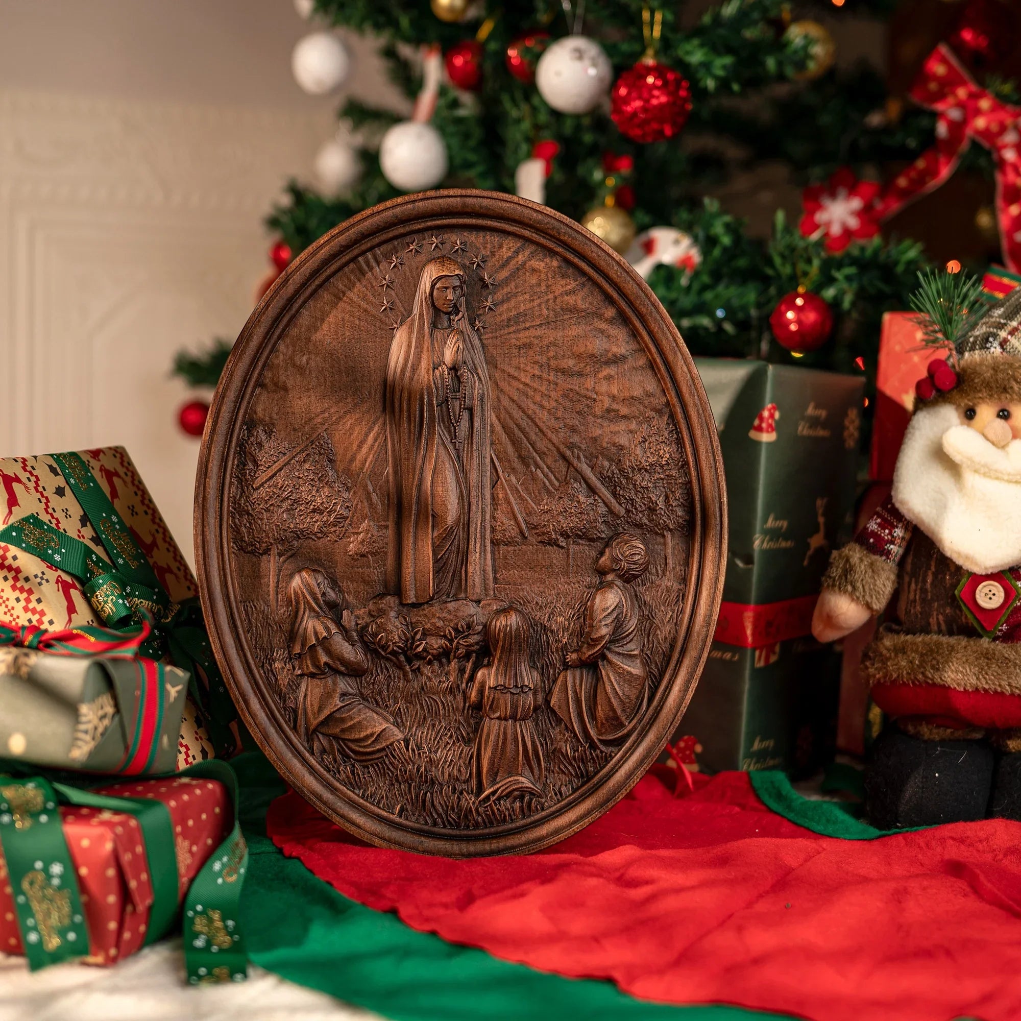 Our Lady of Fatima Wood Carving Decoration - Virgin Wall Pendant – BGCOPPER