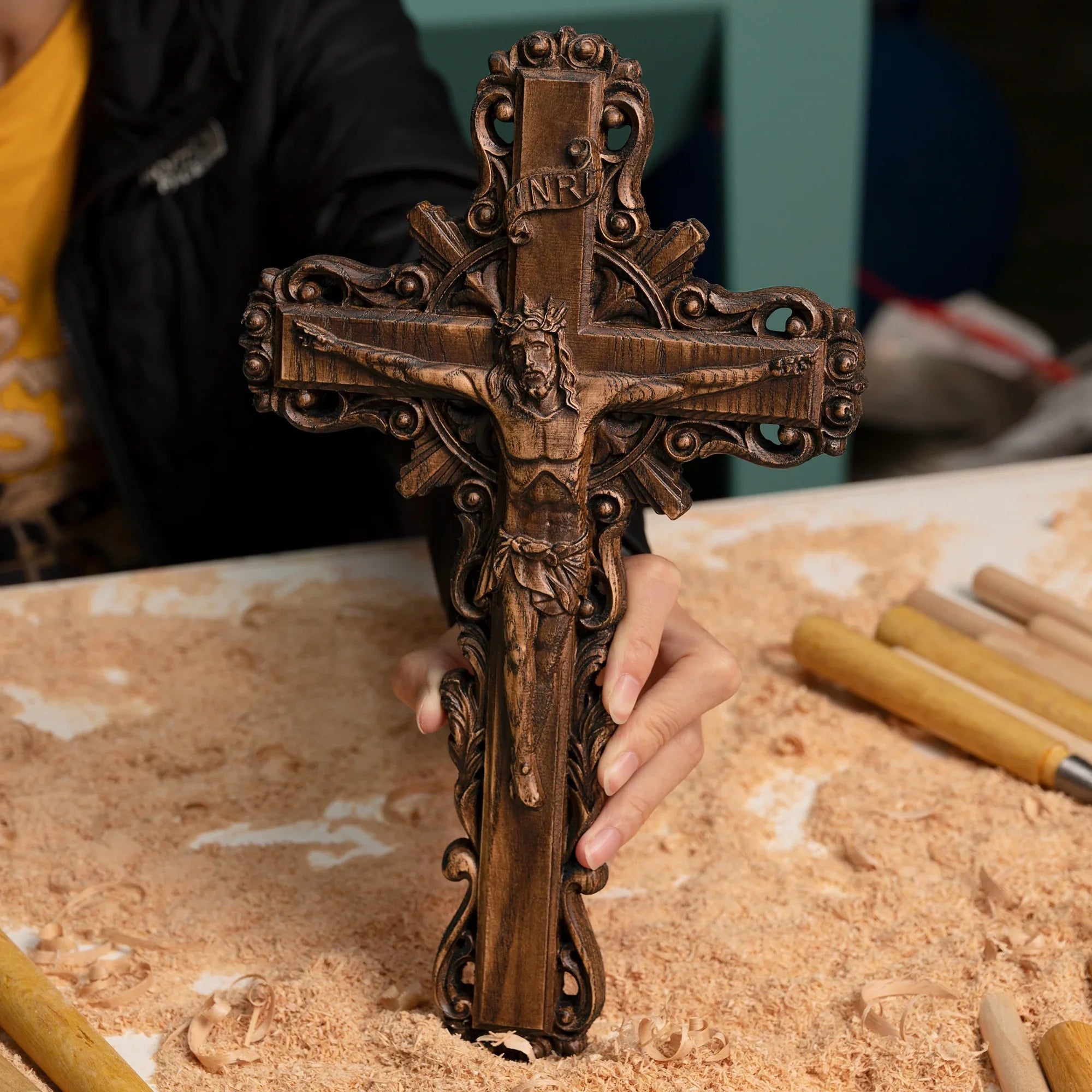 Ash wood Crucifix ，Jesus Christ, wooden Cross gift of love – BGCOPPER