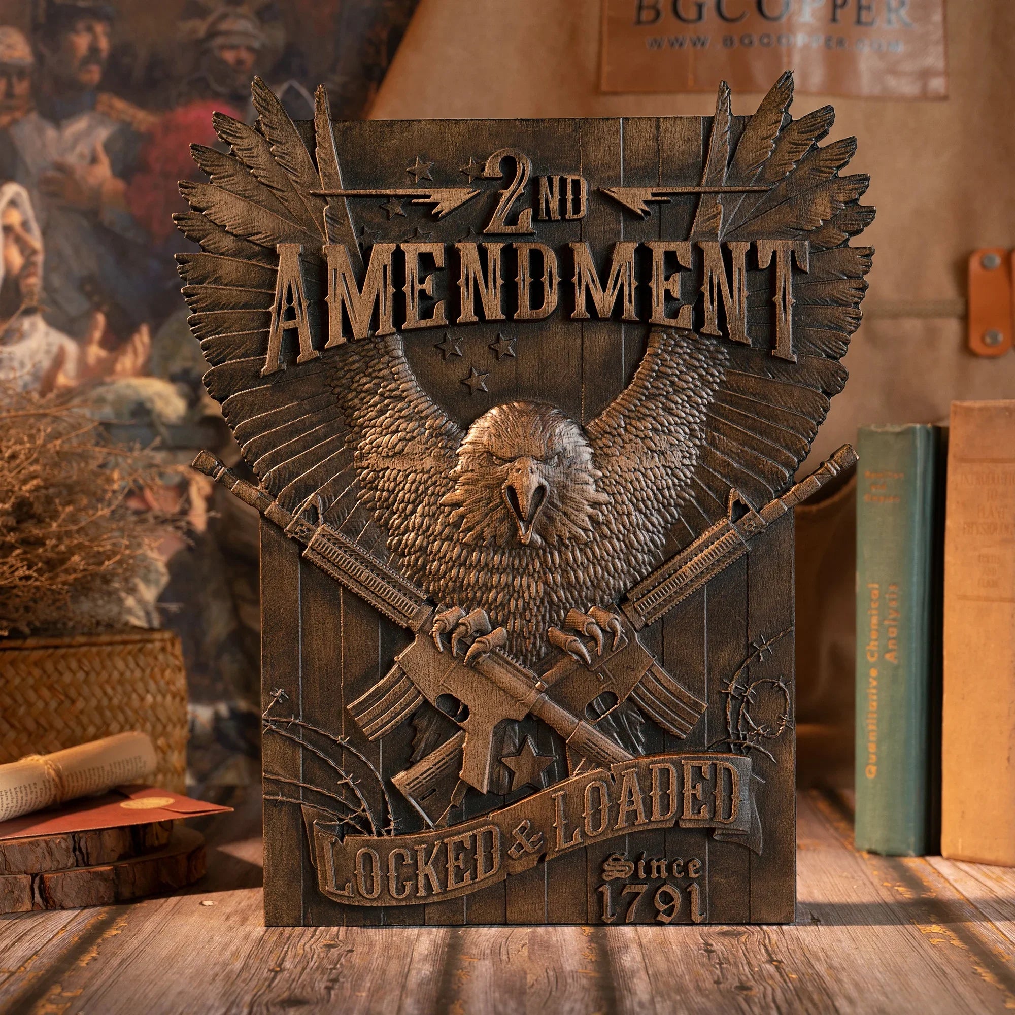 Solid Wood Carvings Decor, Commemorating the Second Amendment – BGCOPPER