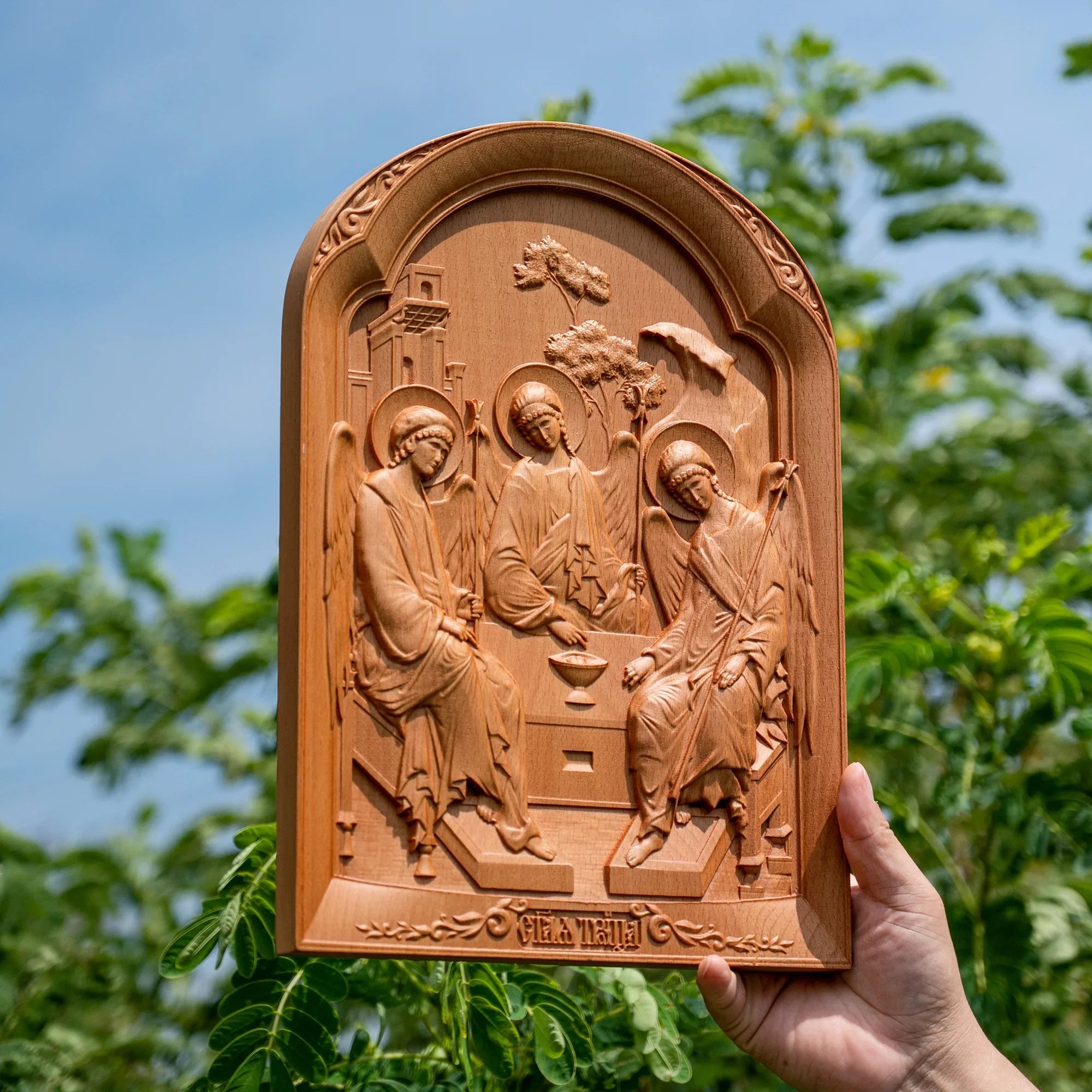 Orthodox Icon Holy Trinity wooden carving gift – BGCOPPER