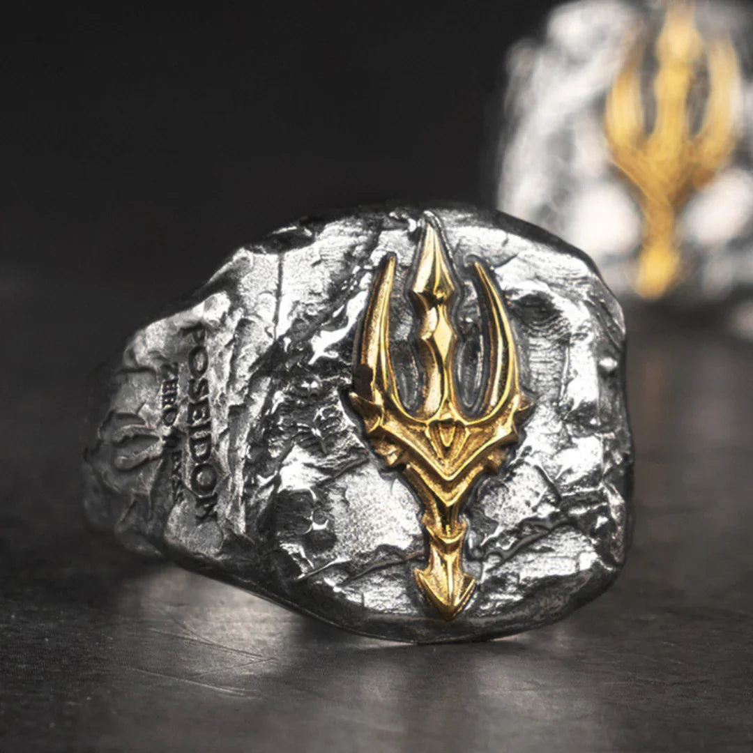925 Silver Poseidon Trident Ring Vintage Greek Jewelry Men Women Open ...