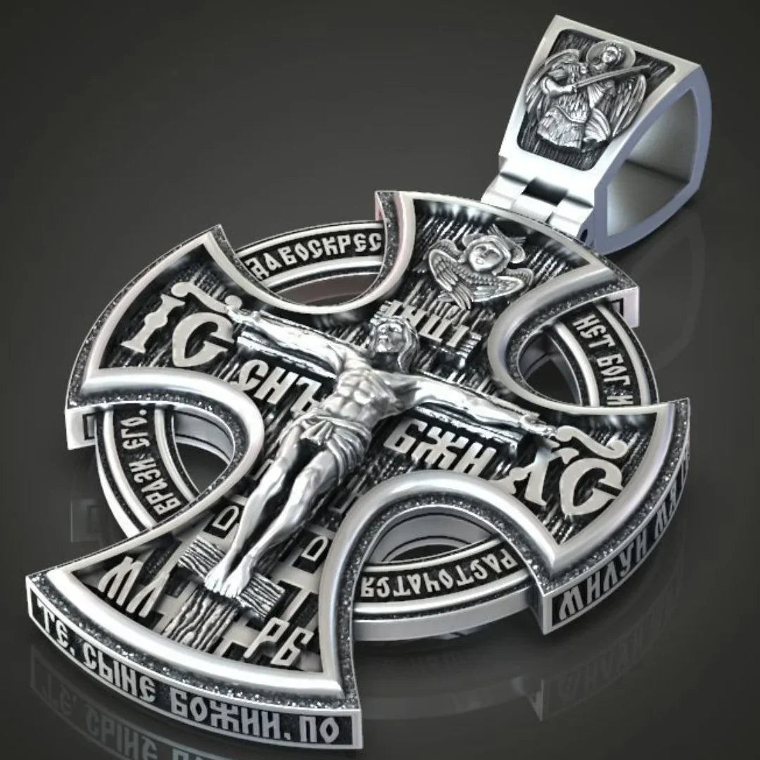 Michael Archangel and Crucifixion Front and Back Engraved 925K Sterling ...