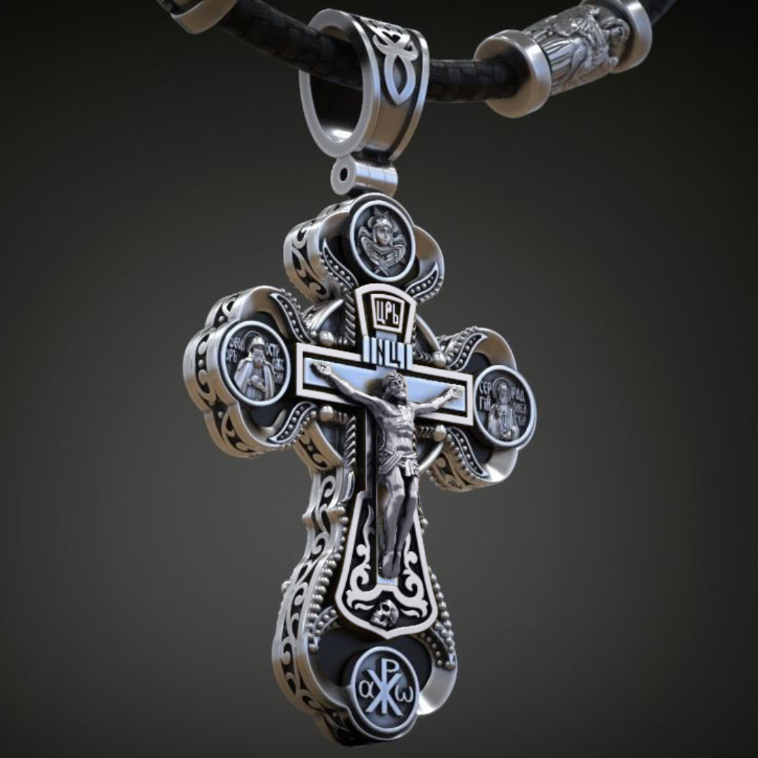 Jesus Virgin Mary Trinity Double Sided Engraved S925K Silver Cross ...