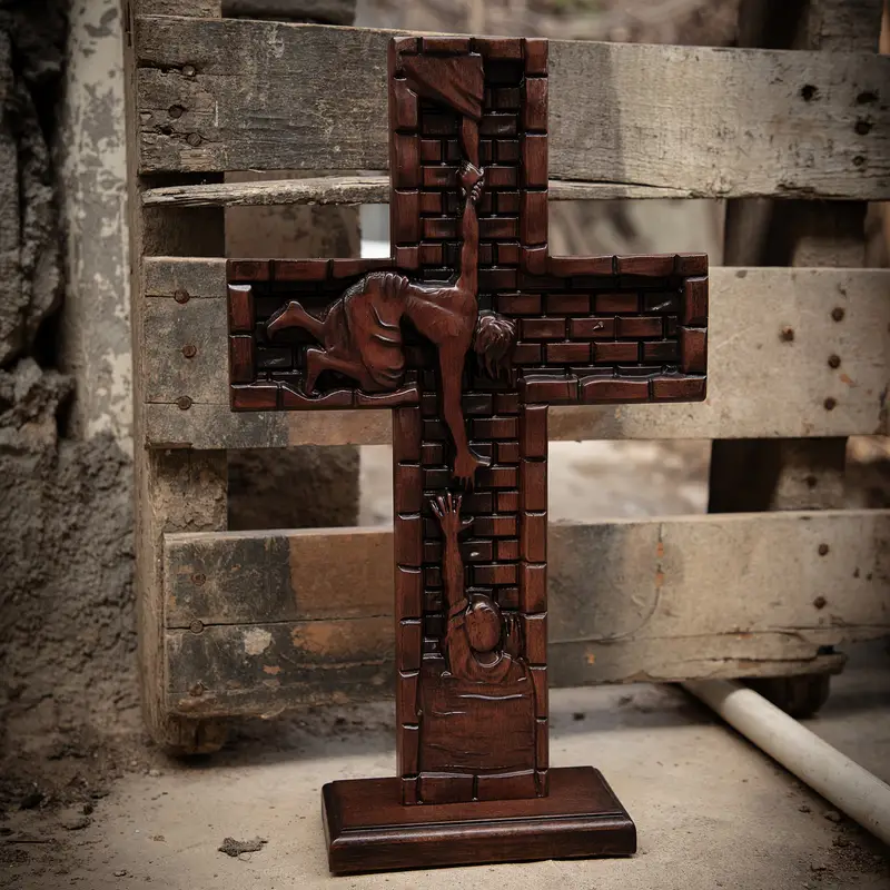 BGCOPPER Savior Jesus Cross - Carved from Natural Wood