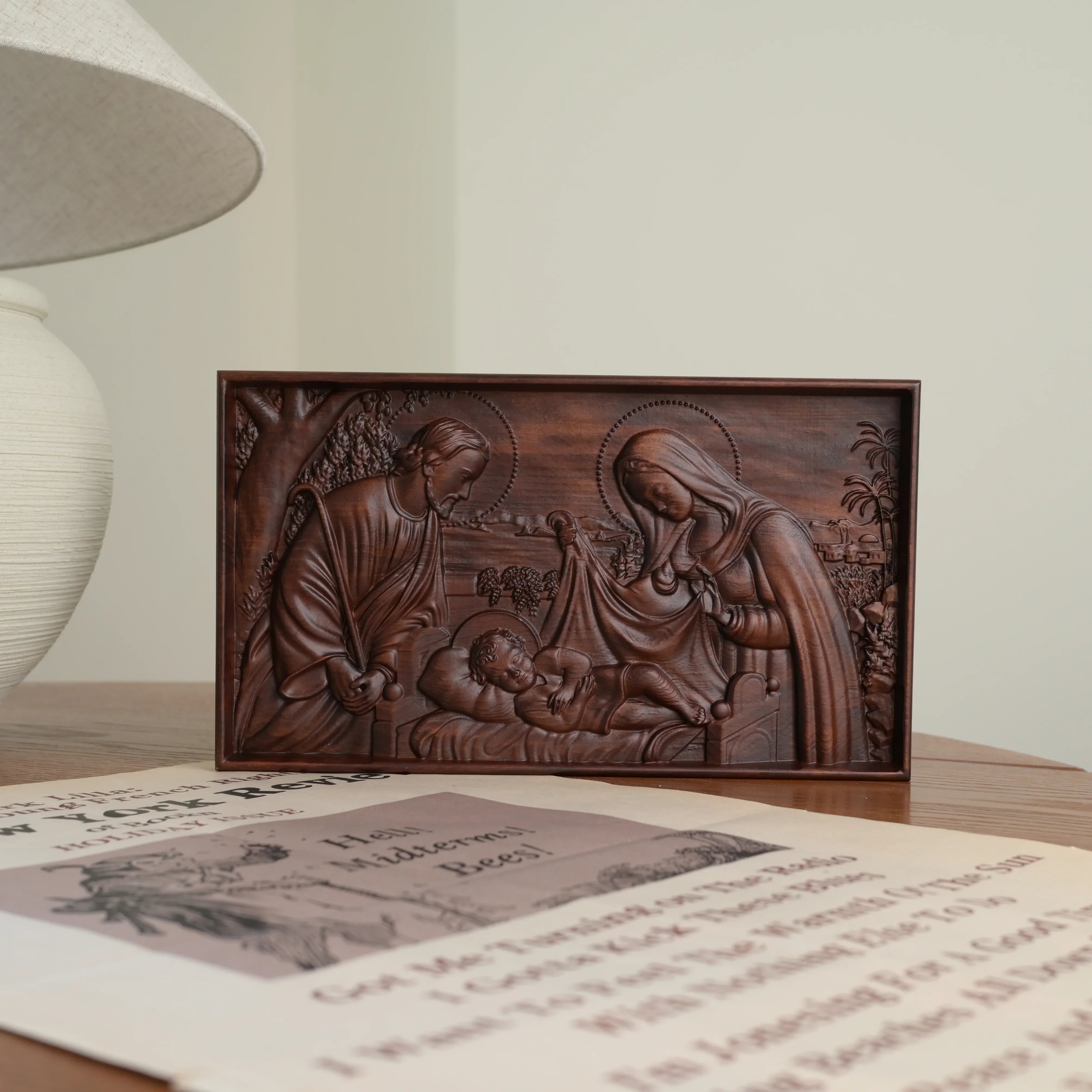 Nativity Scene Wood Carved Plaque, Religious Wall Decor, Christmas Gif ...