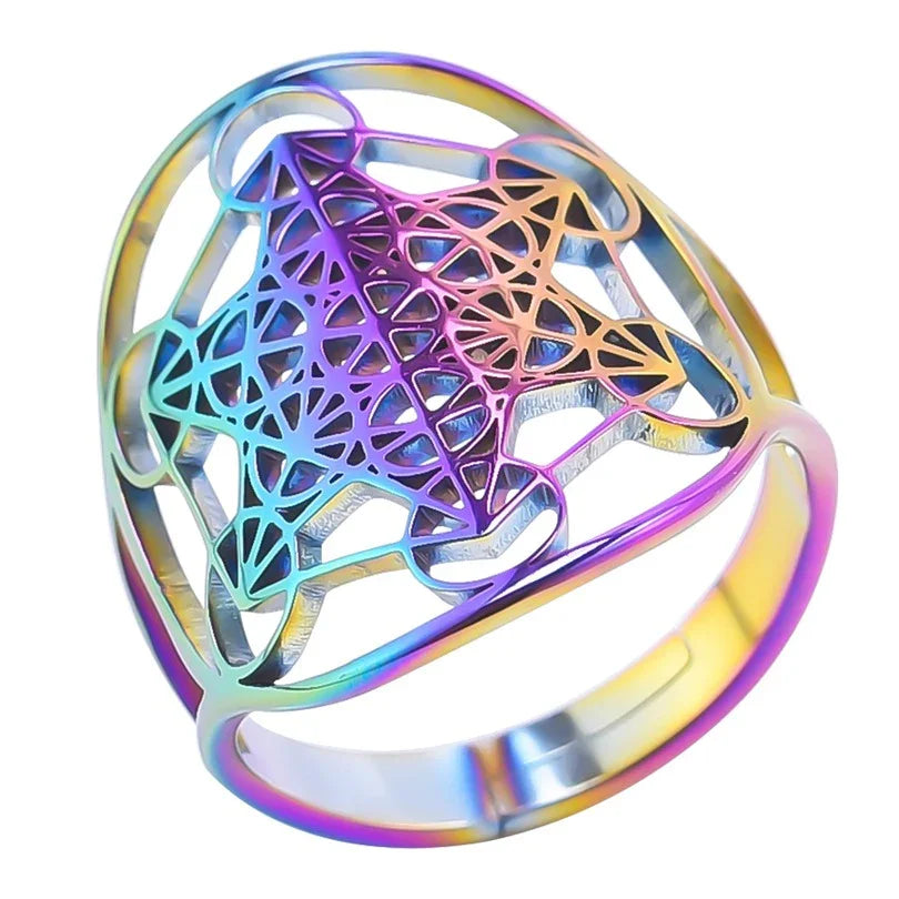 Metatron's Cube Ring Archangel Protection Women Ring Stainless Steel J ...