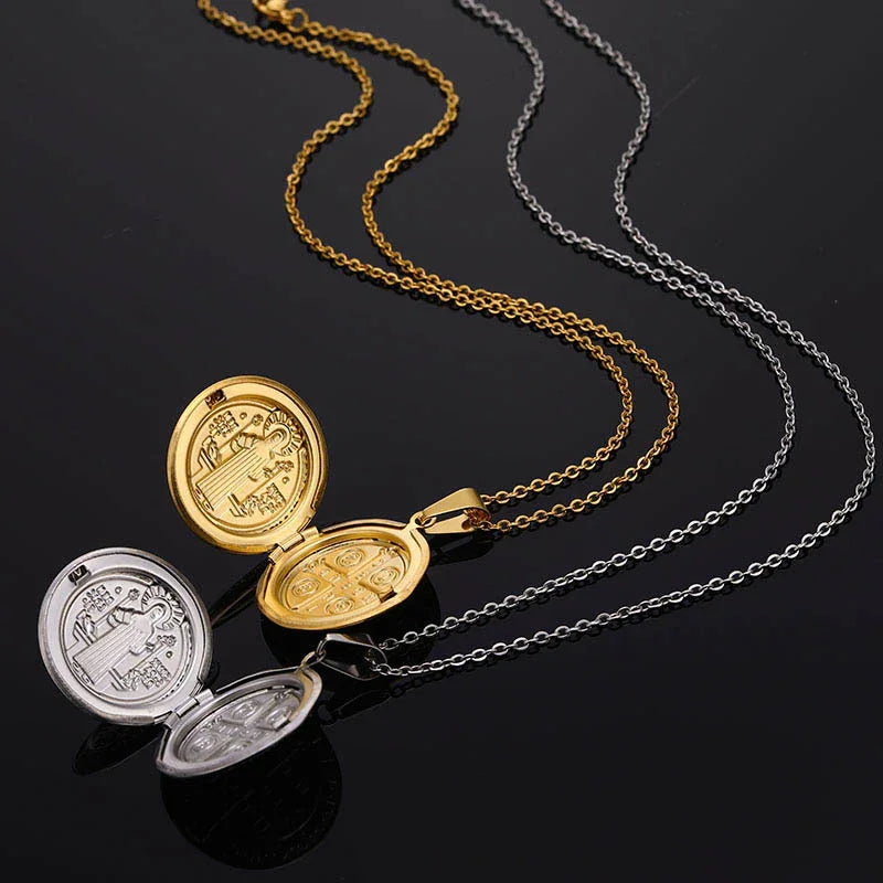 Saint Benedict Medal Photo Locket Necklace – BGCOPPER