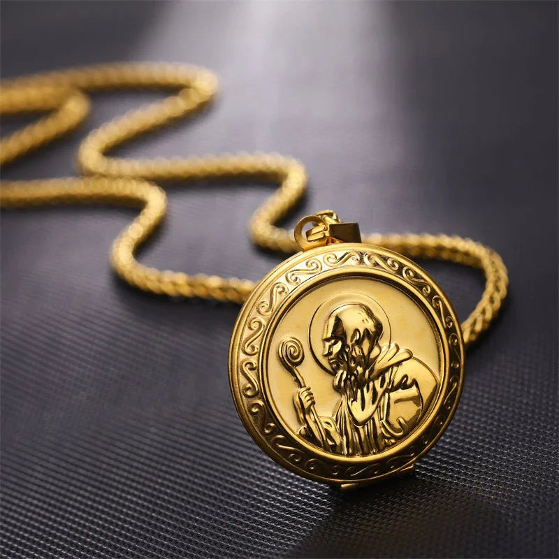 Saint Benedict Medal Photo Locket Necklace - Baptism Gift – BGCOPPER