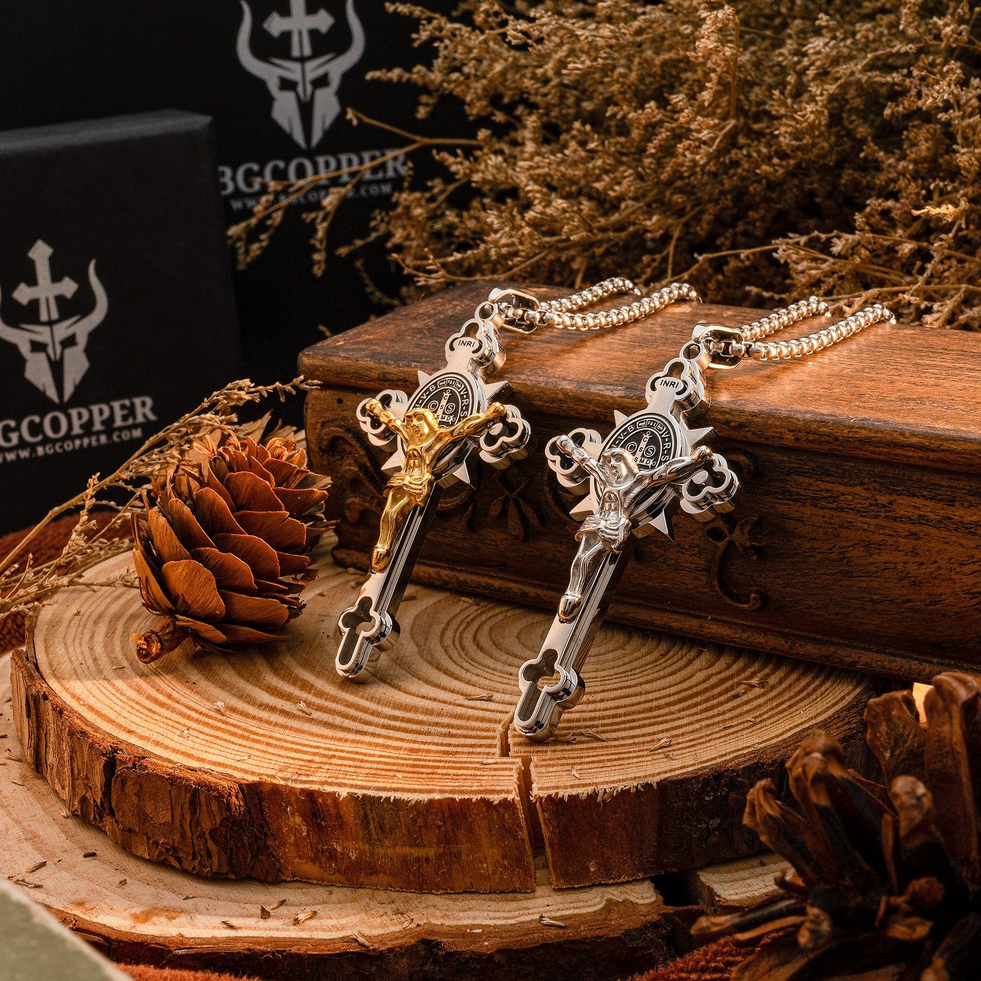 St. Benedict Exorcism Cross Necklace - Bless you and your family – BGCOPPER