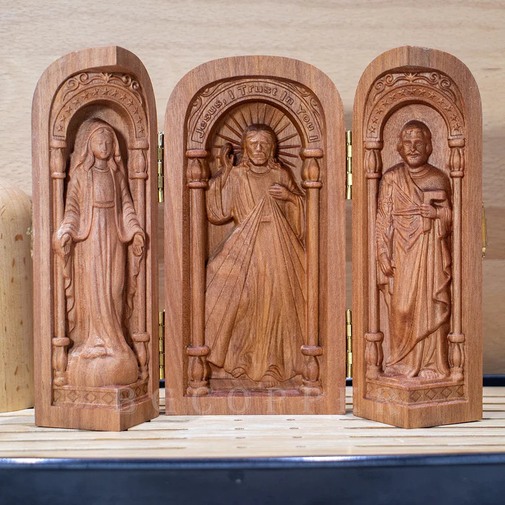 Hand-carved Portable Church - Mini Christian Triptych Altar – BGCOPPER