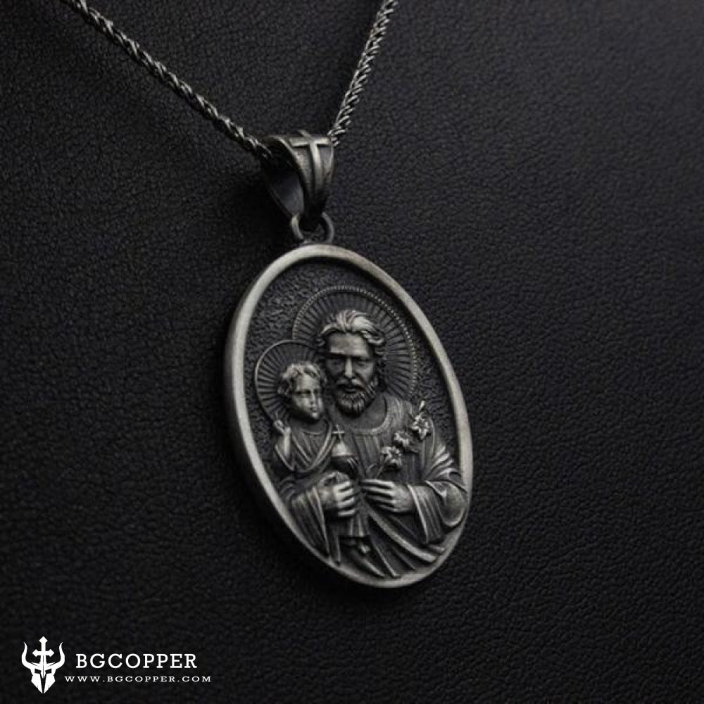 PURE TIN St Joseph Necklace/The patron saint of families, fathers, pre ...