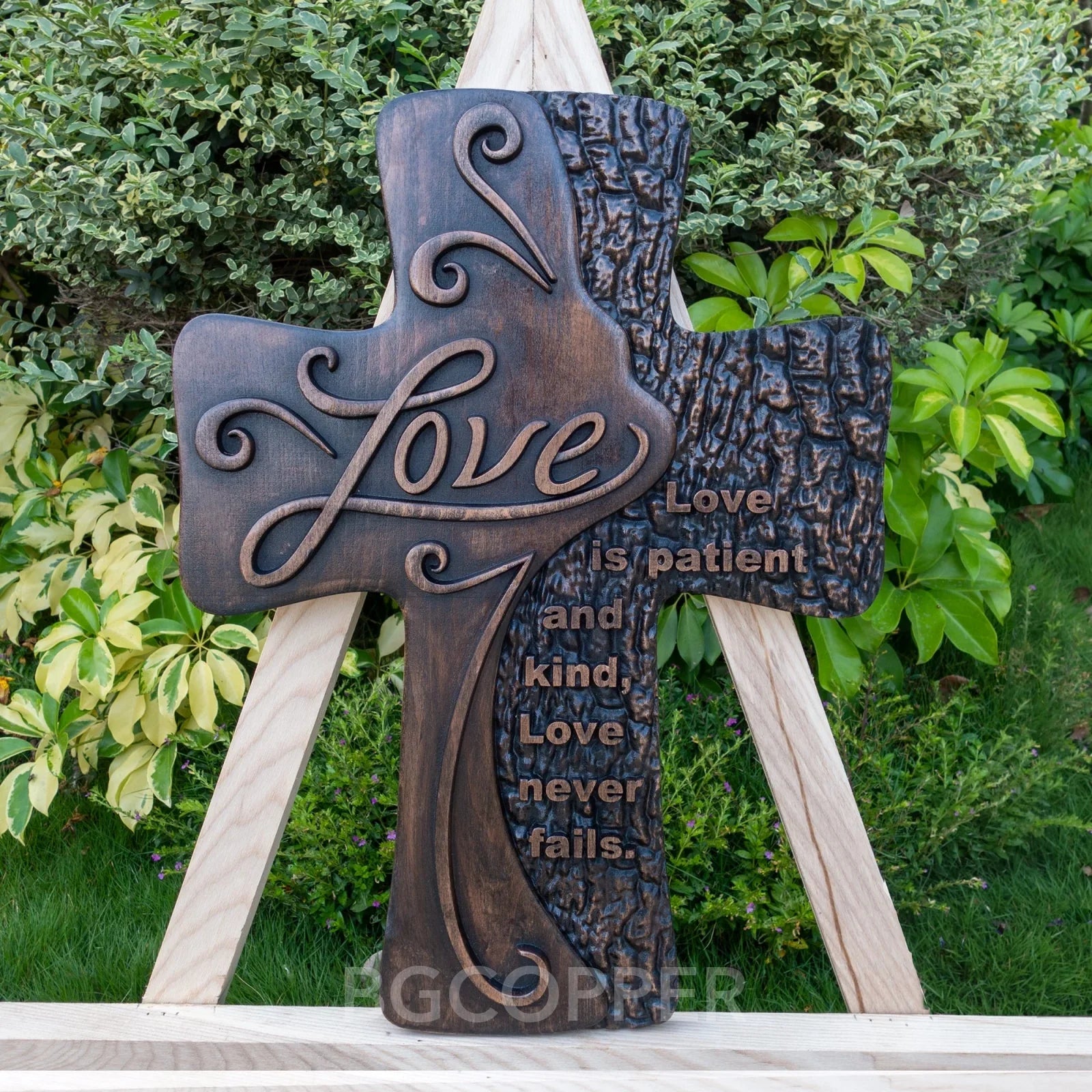 Ornate "Love" "Faith" "Hope" Wooden Cross, Solid Wood Cross – BGCOPPER