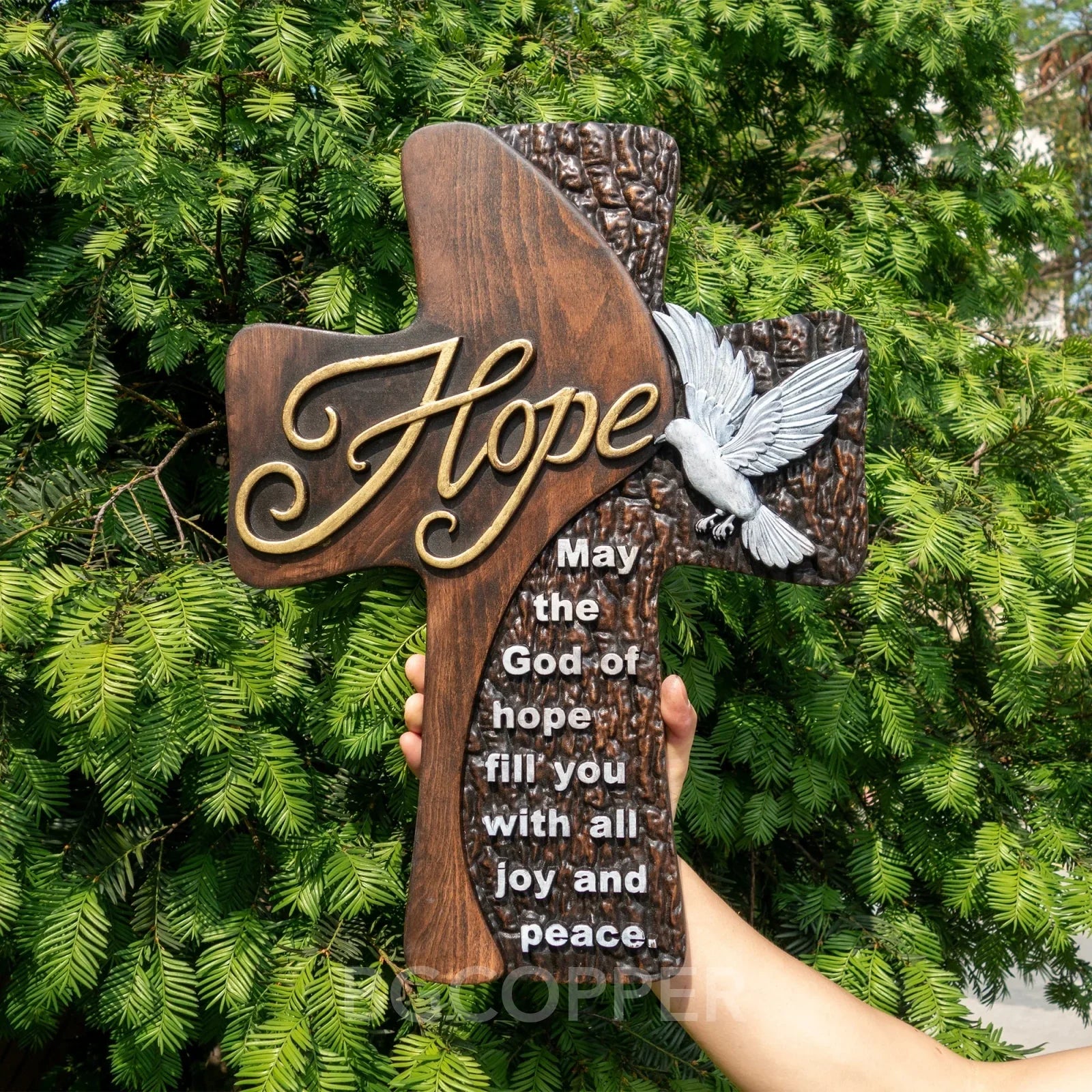 Ornate "Love" "Faith" "Hope" Wooden Cross, Solid Wood Cross – BGCOPPER