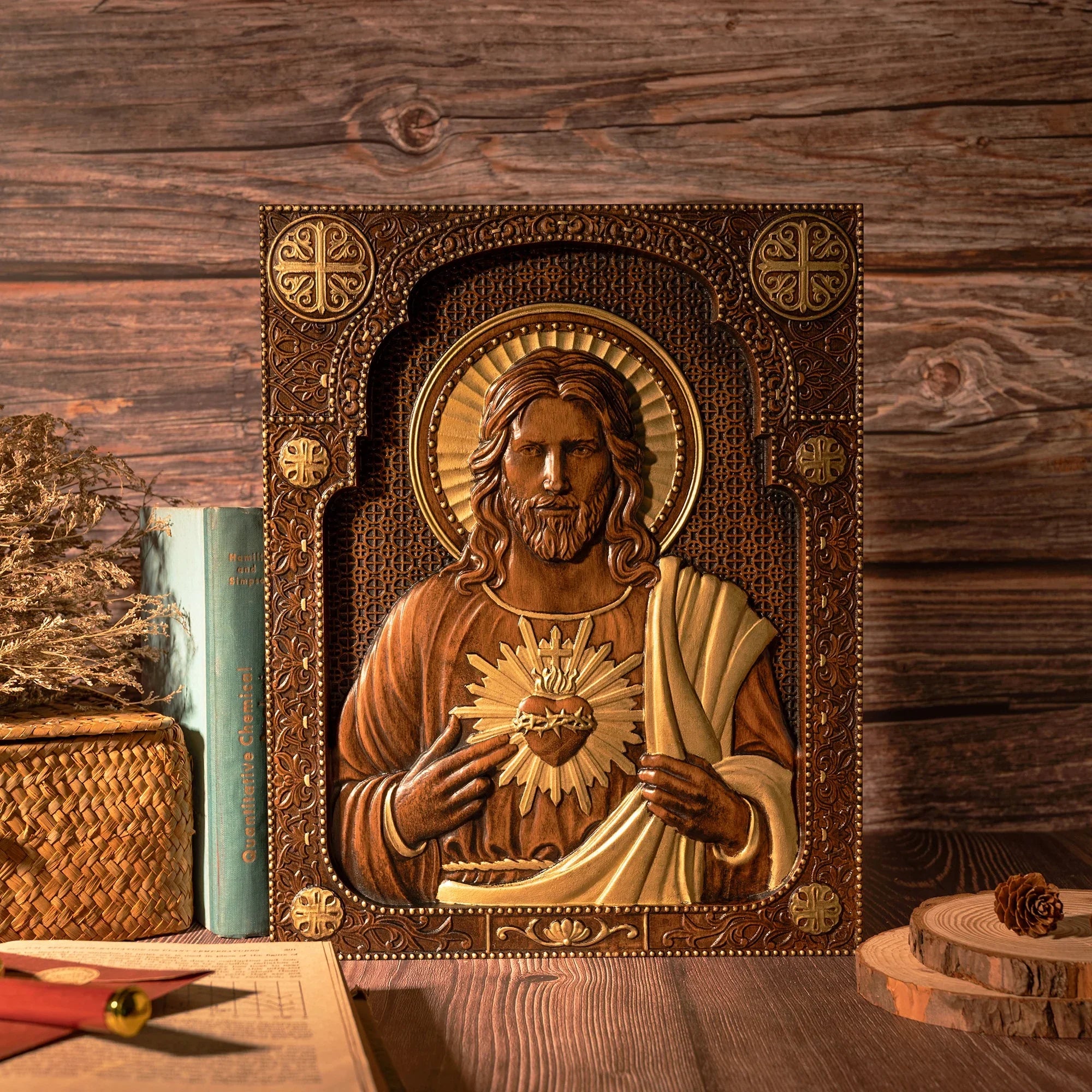 Our Lord Jesus Sacred Heart Wood Carving - Christian Catholic Personal ...