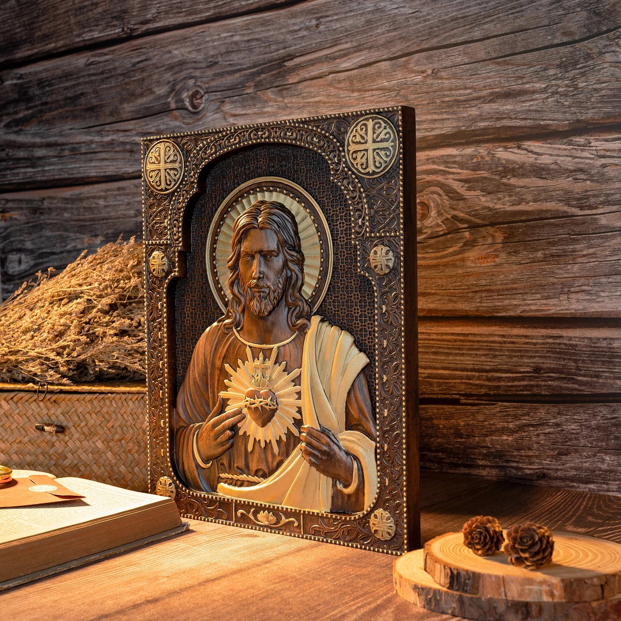 Our Lord Jesus Sacred Heart Wood Carving - Christian Catholic Personal ...