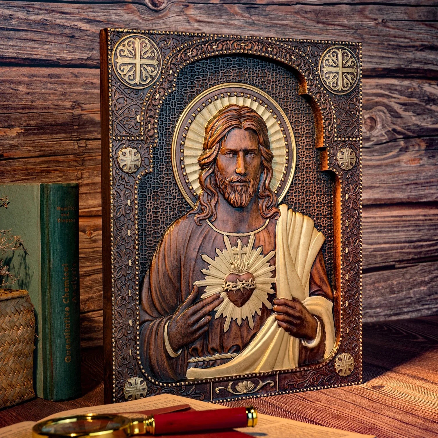 Our Lord Jesus Sacred Heart Wood Carving - Christian Catholic Personal ...