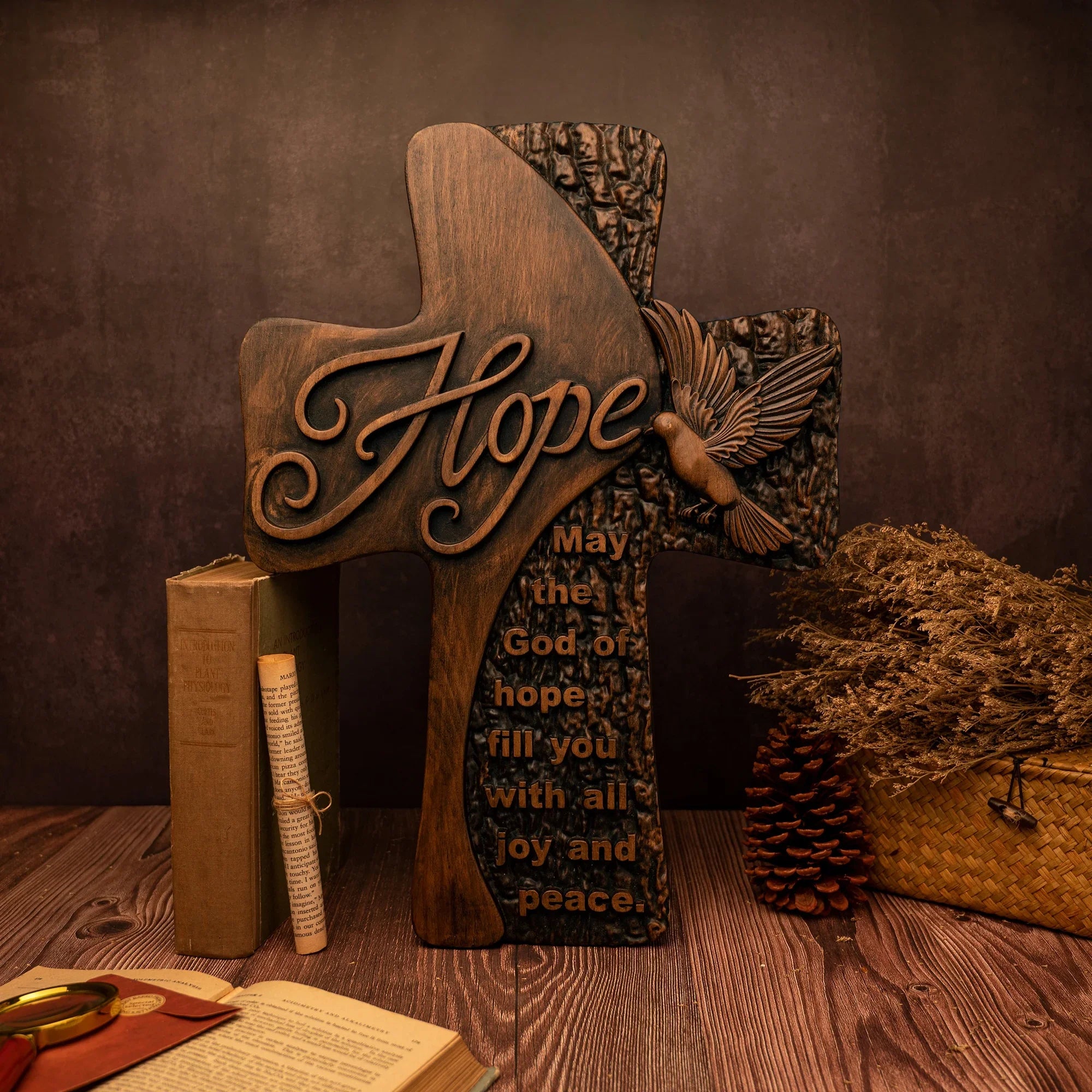 Ornate "Love" "Faith" "Hope" Wooden Cross, Solid Wood Cross – BGCOPPER